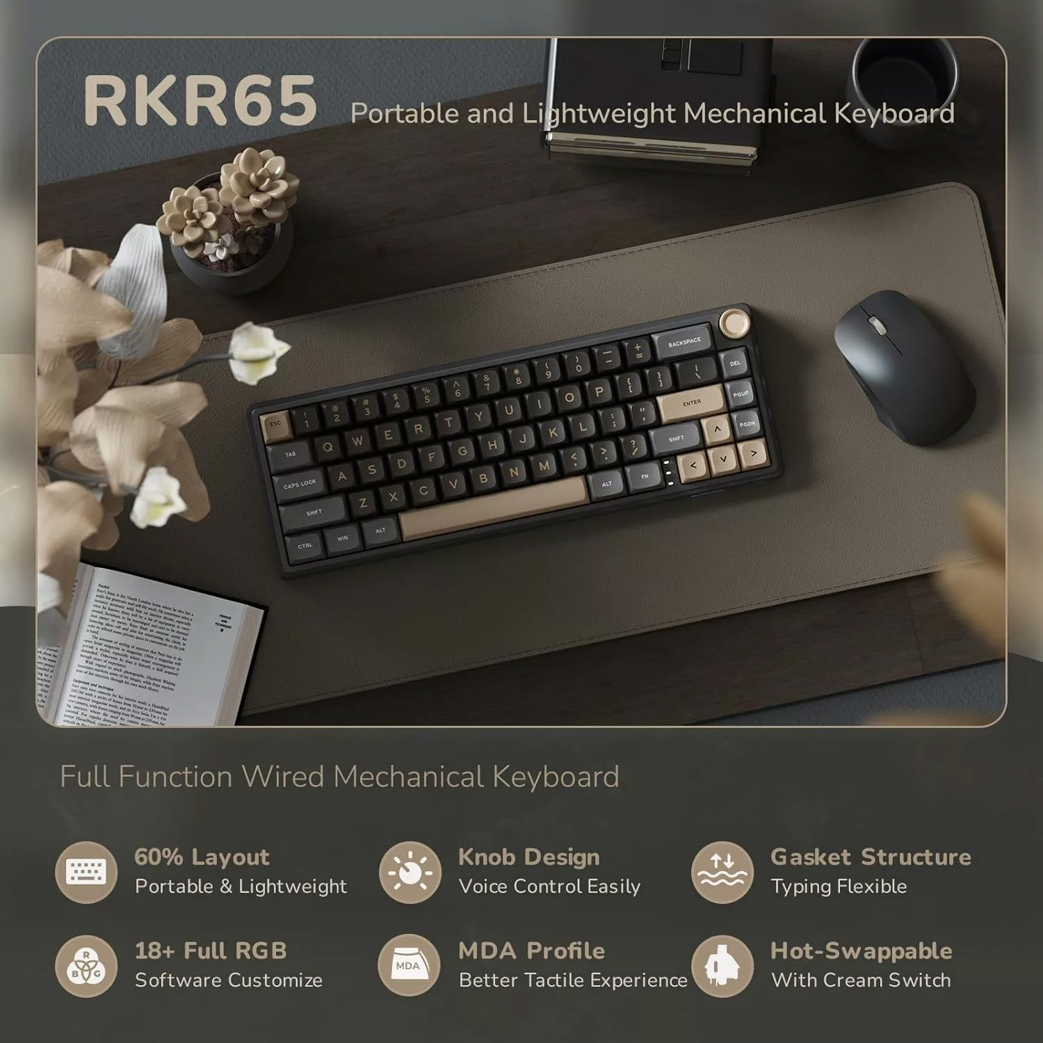 Teclado Mecánico Gamer Royal Kludge RK R65 Cableado SP Phantom Brown ...